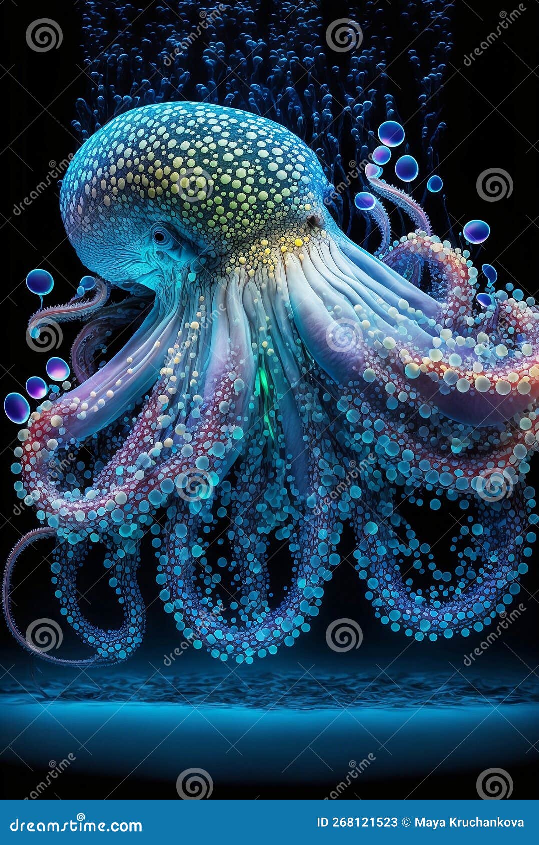 Magic Glowing Transparent Octopus Close-up in Rich Colors Close Up ...
