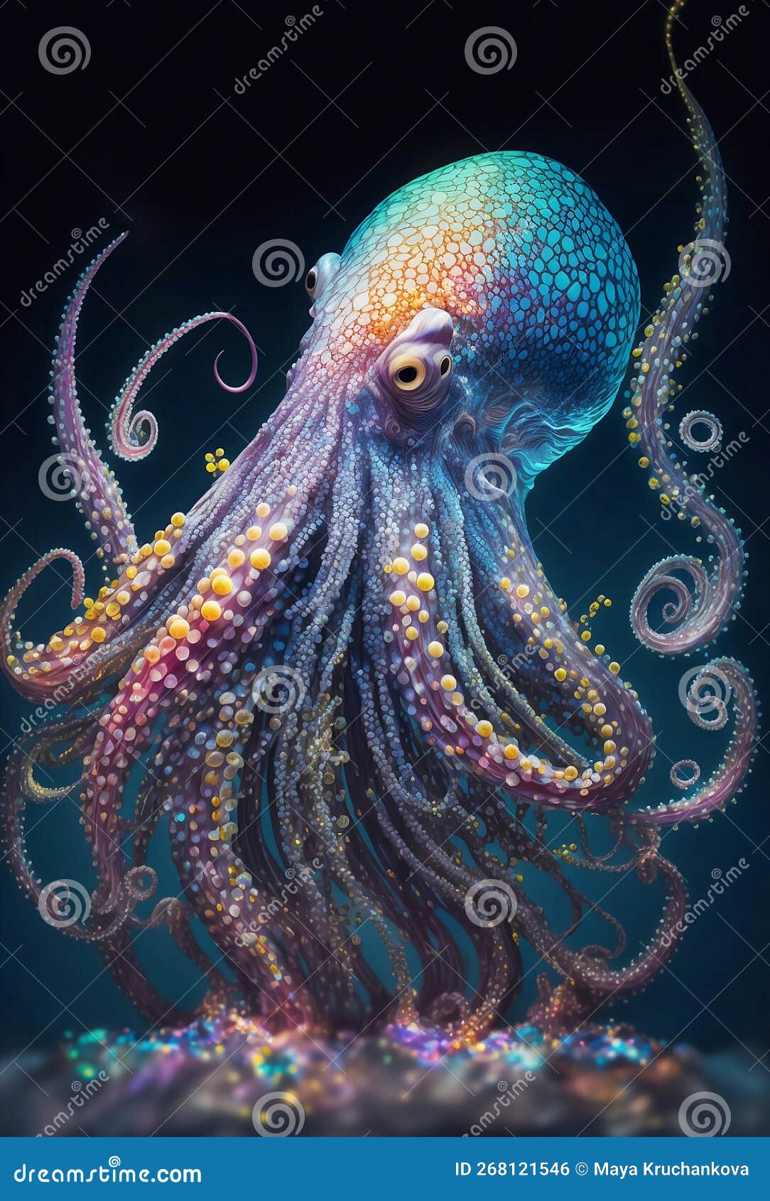 Magic Glowing Transparent Octopus Close-up in Rich Colors Close Up ...