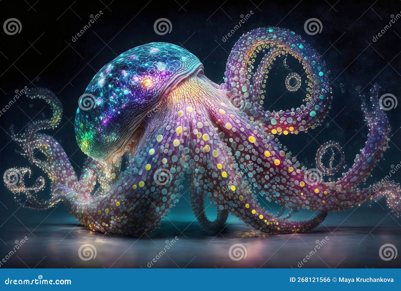 Magic Glowing Transparent Octopus Close-up in Rich Colors Close Up ...