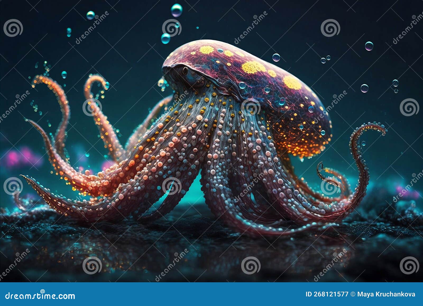 Magic Glowing Transparent Octopus Close-up in Rich Colors Close Up ...