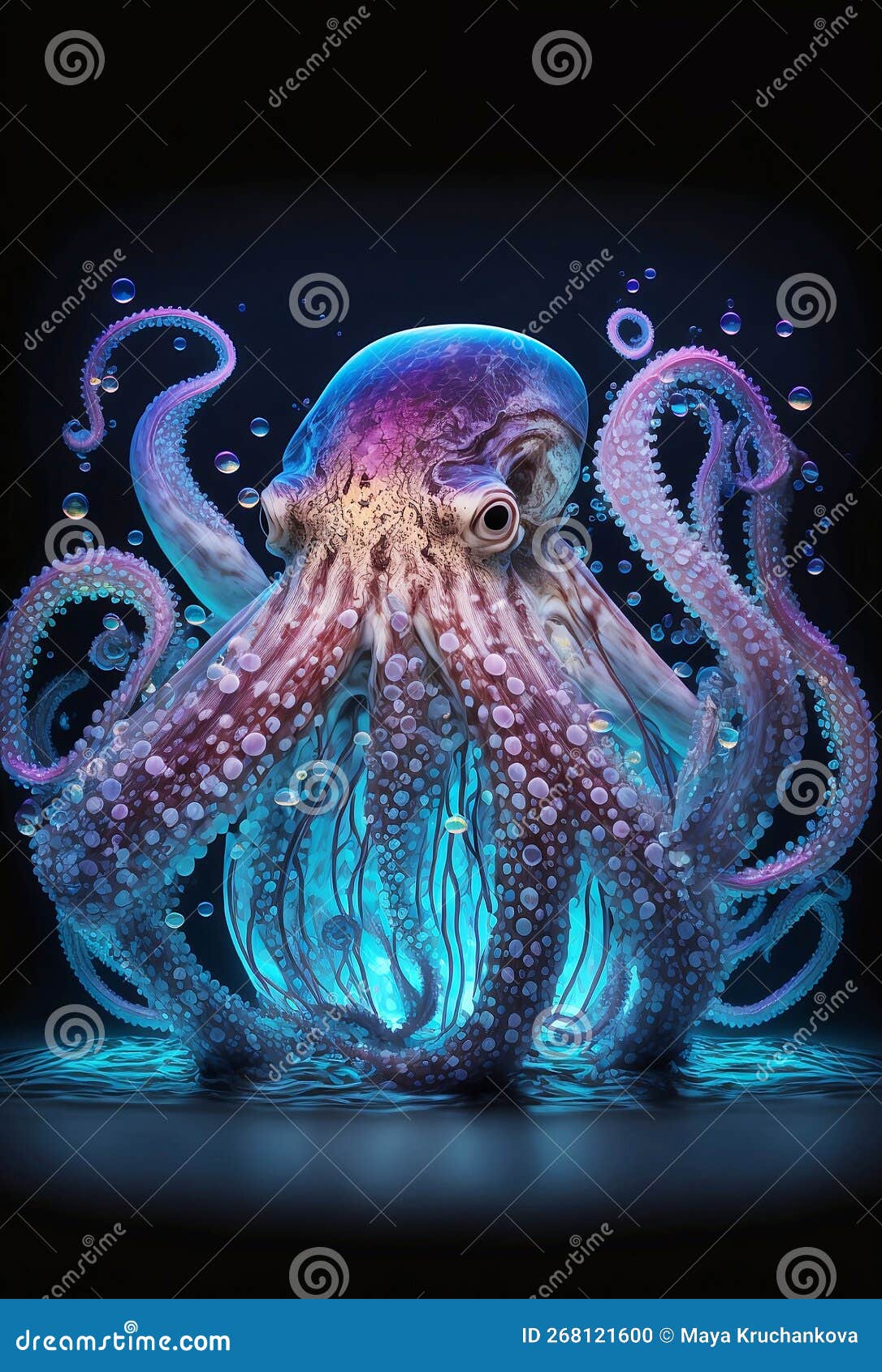 Magic Glowing Transparent Octopus Close-up in Rich Colors Close Up ...