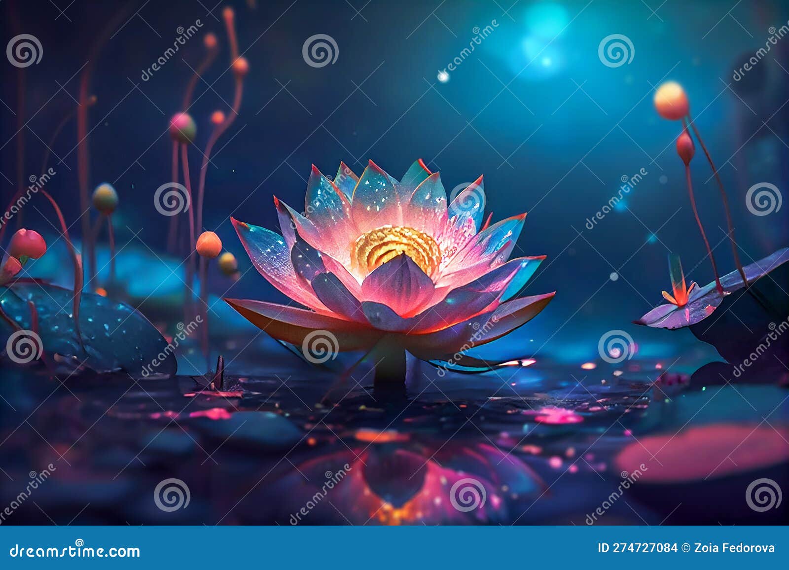 Magic Glowing Water Lily stock illustration. Illustration of miracle ...