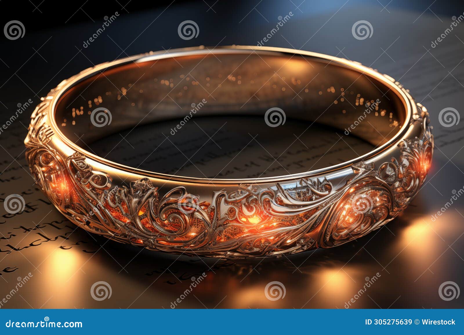 Magic Gold Ring with Carvings, AI-generated. Stock Image - Image of ...