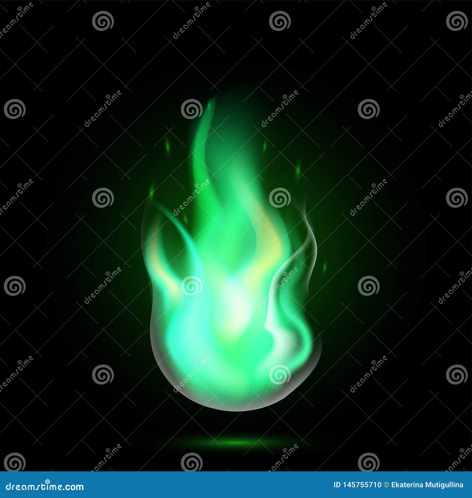 Magic green fireball flame stock vector. Illustration of inferno ...