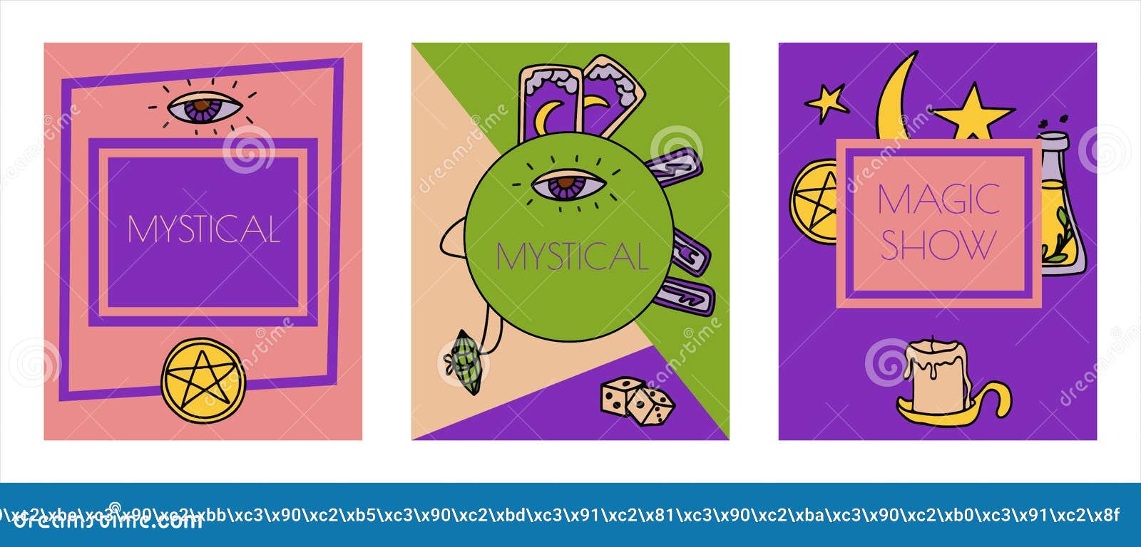 Magic Hand Drawn Doodle Banners. Vector Icons of Magic Items ...