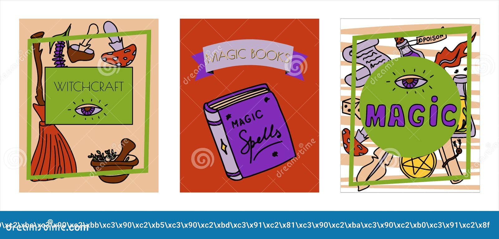 Magic Hand Drawn Doodle Banners. Vector Icons of Magic Items ...