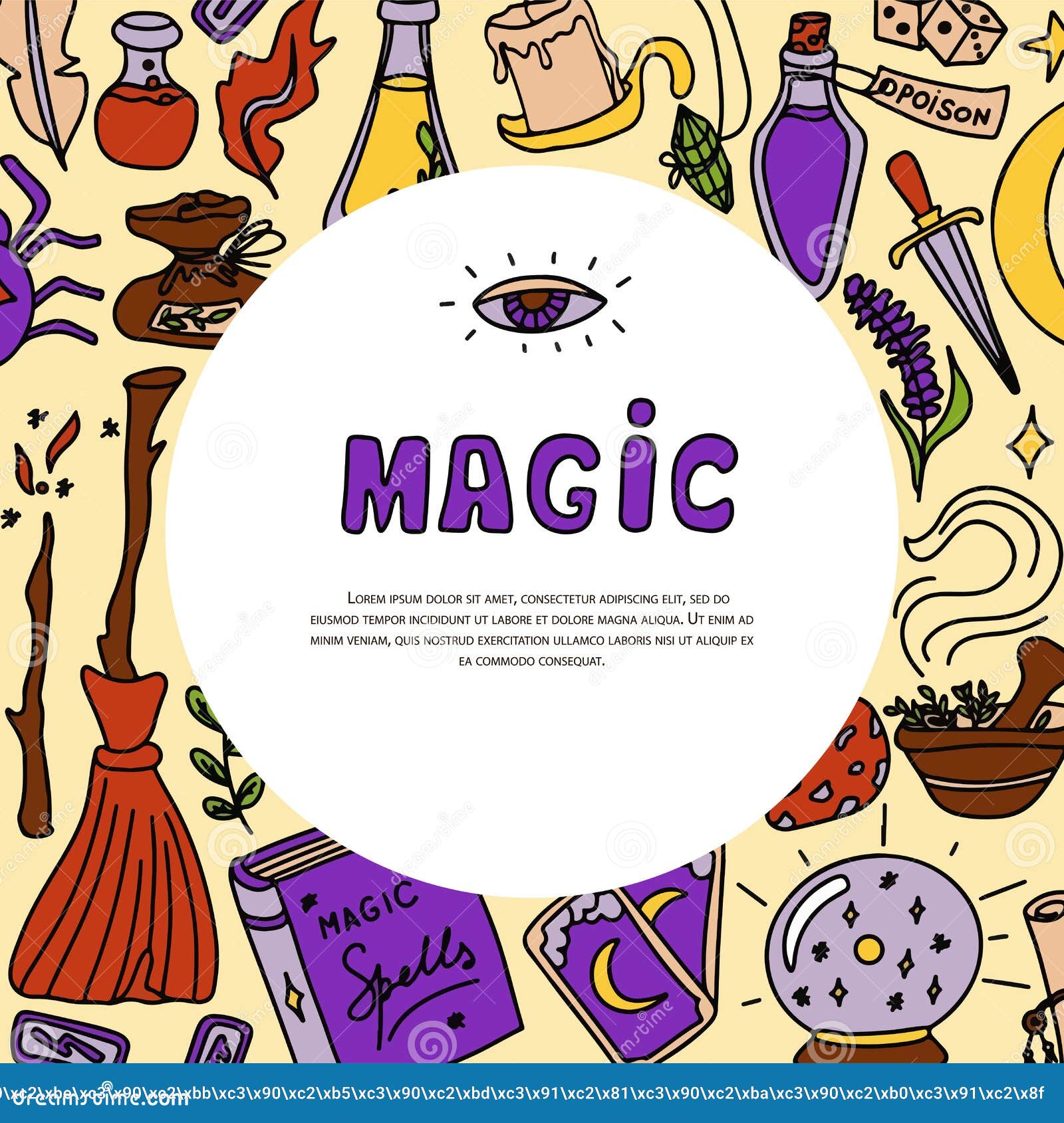 Magic Hand Drawn Doodle Banners. Vector Icons of Magic Items ...