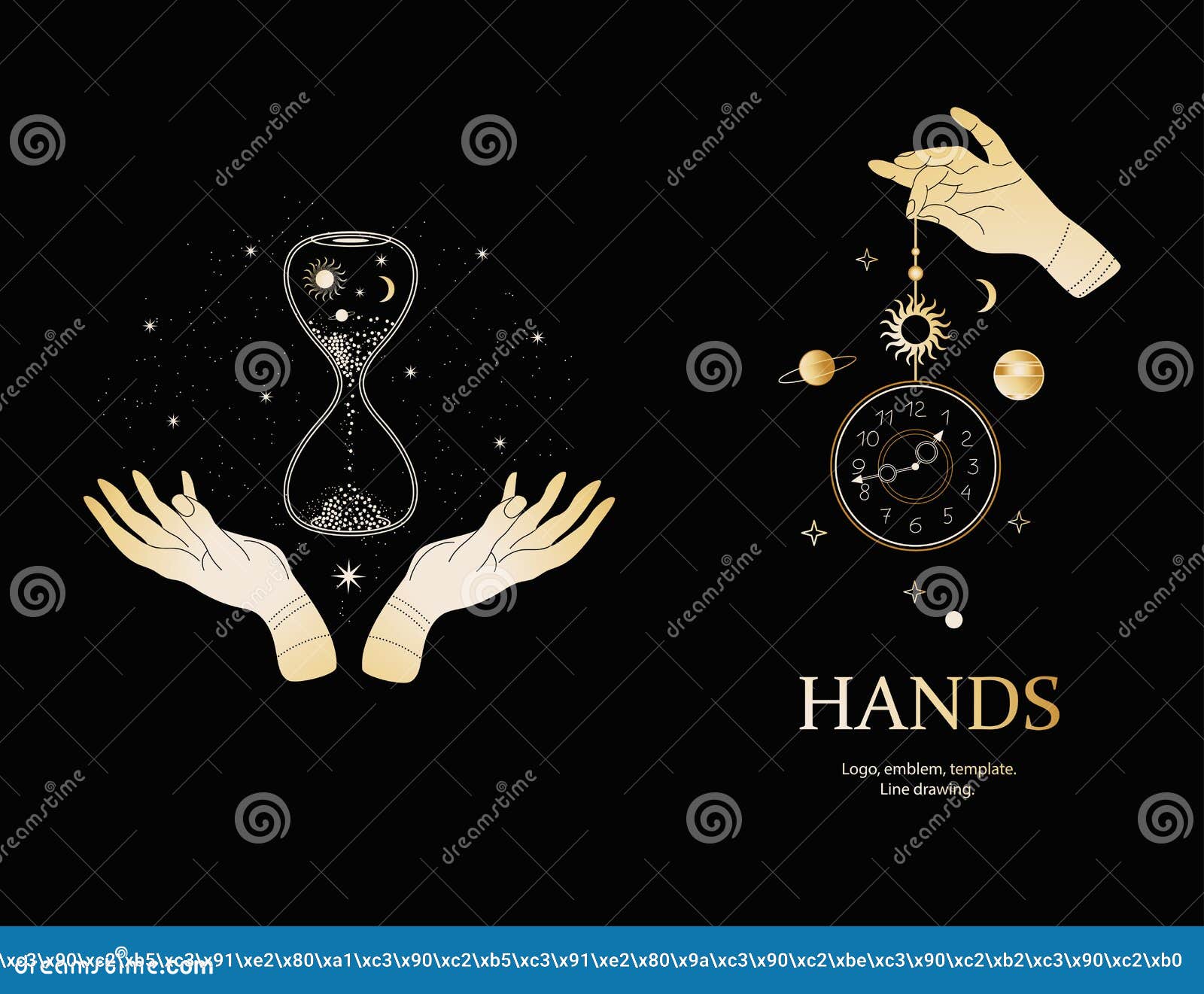 Magic Hands with an Hourglass.Hand with a Clock. Universe in an ...