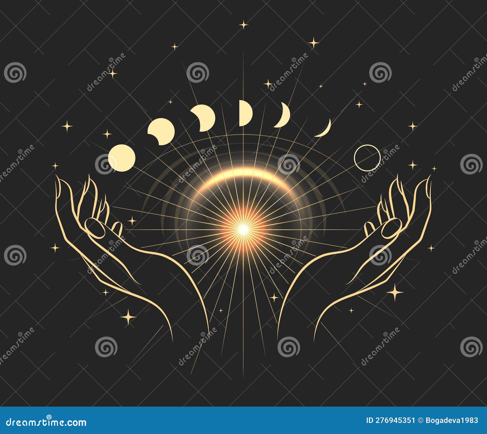 Set Of Magic Hands With Crystals And Celestial Symbols, Trendy Doodle ...