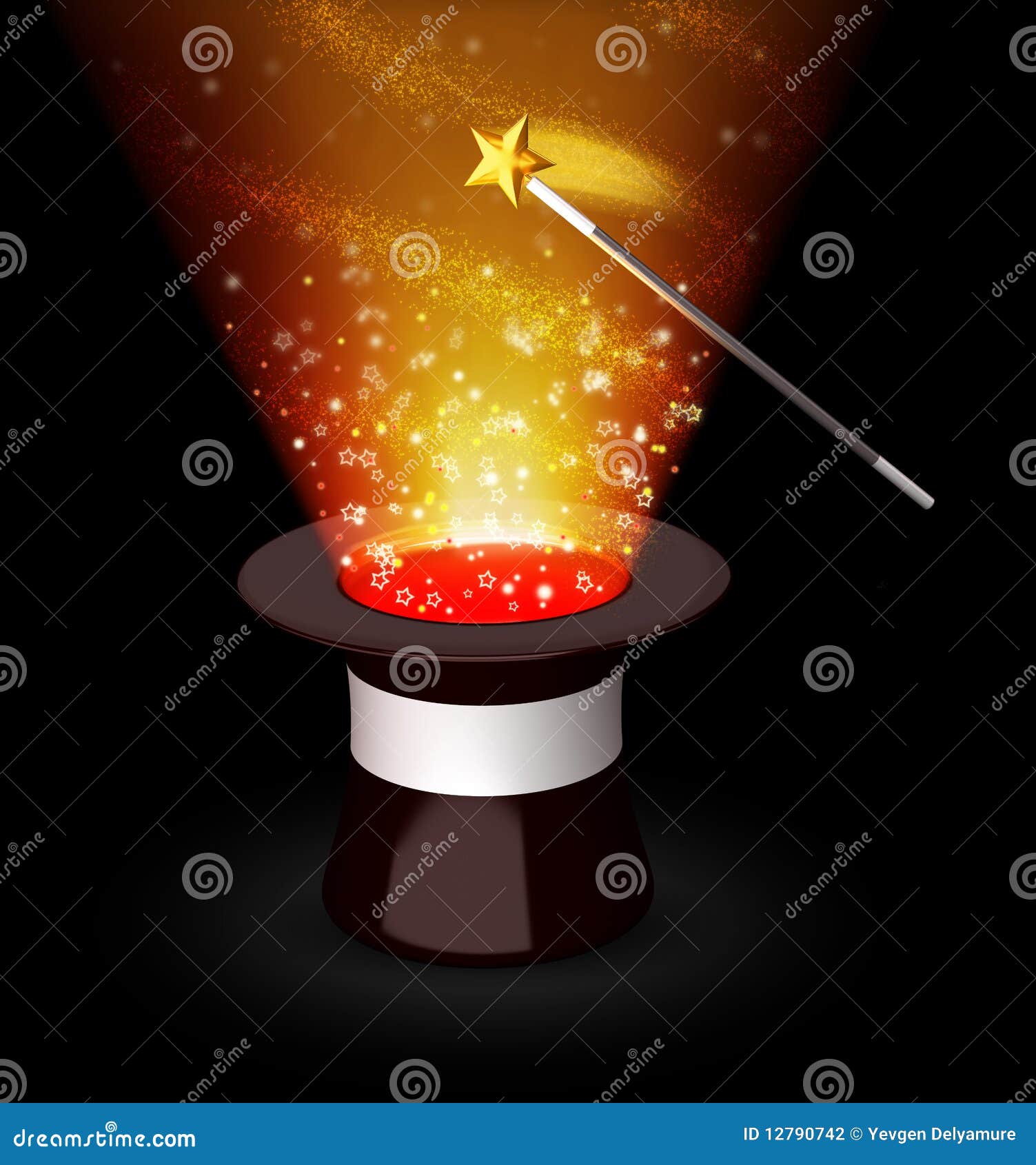 Magic Hat in Action and Magic Wand Stock Illustration - Illustration of ...