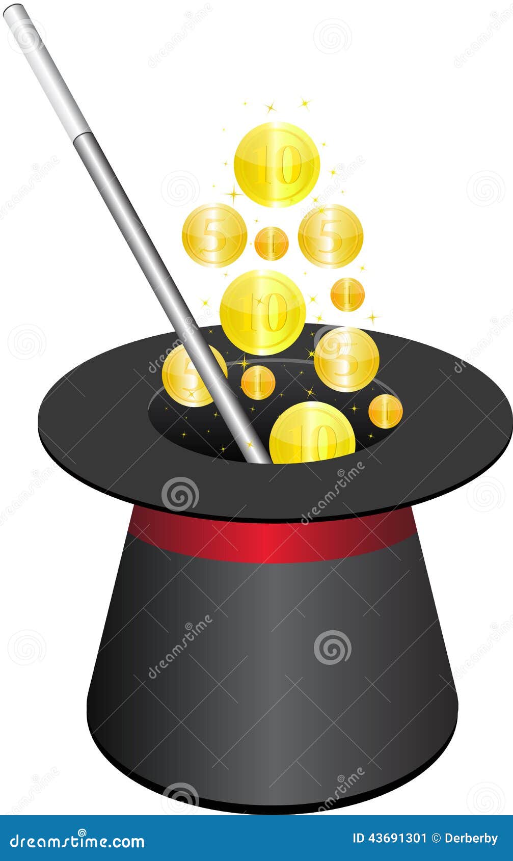 Magic hat and gold coins stock vector. Illustration of fable - 43691301