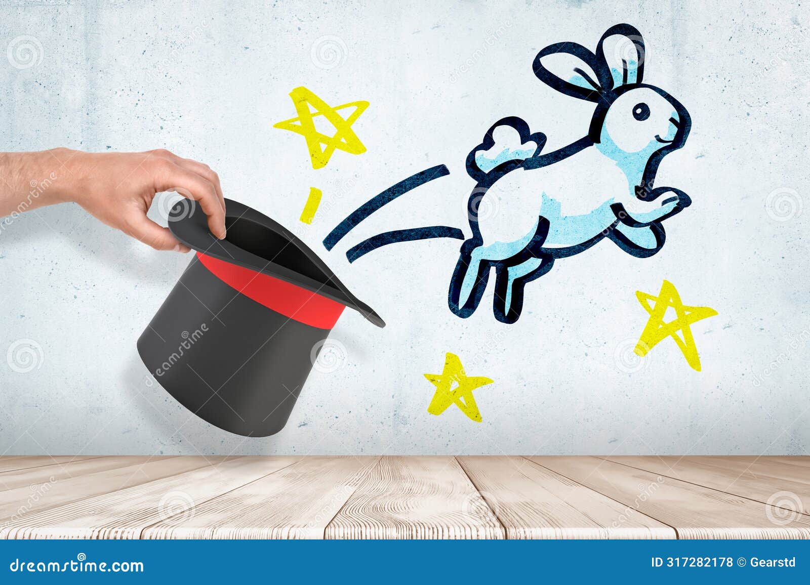 Magic Hat and Rabbit Drawing with Stars Stock Illustration ...