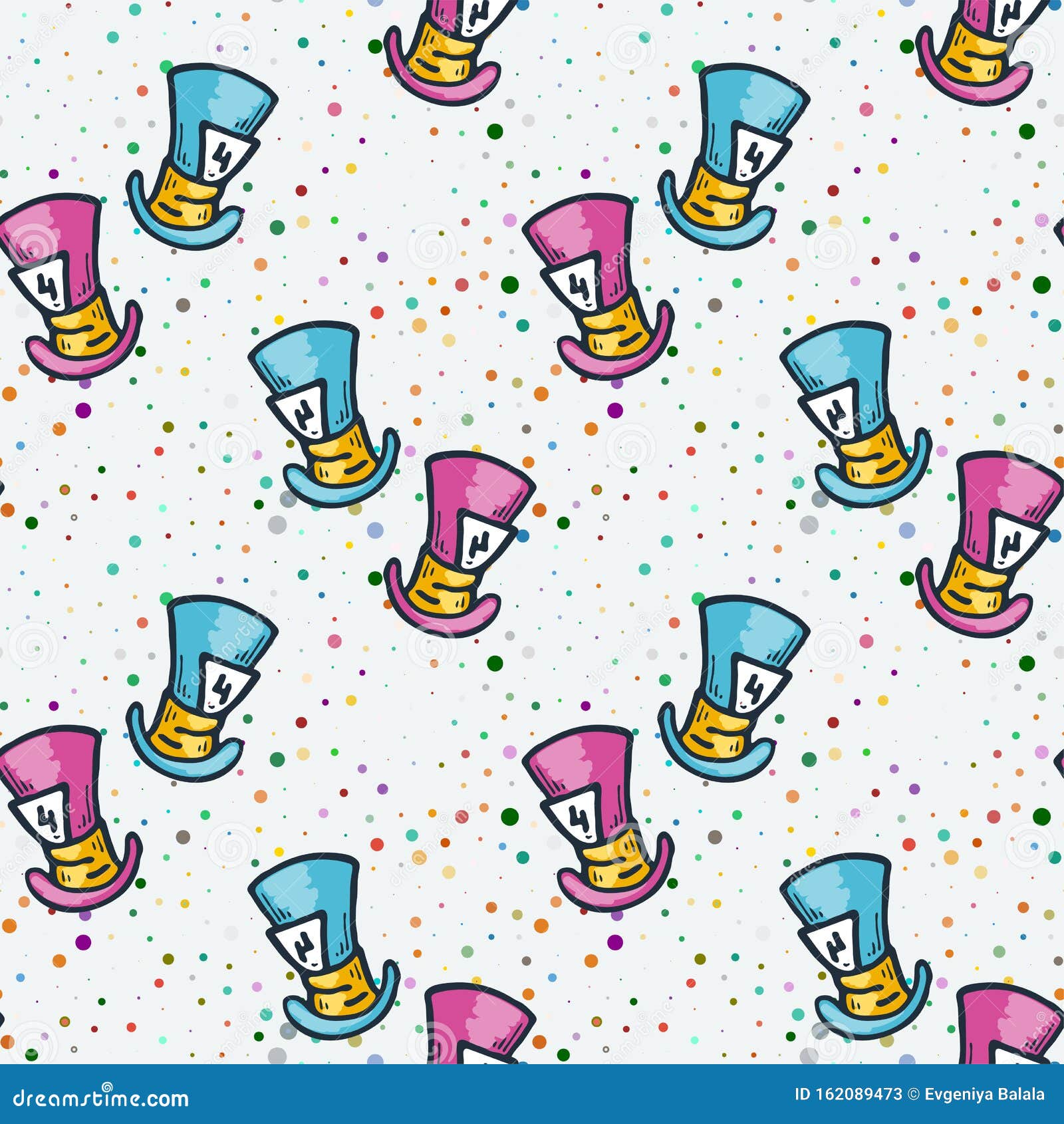 Magic Hat Seamless Pattern. Cute Doodle Illustration Stock Illustration ...