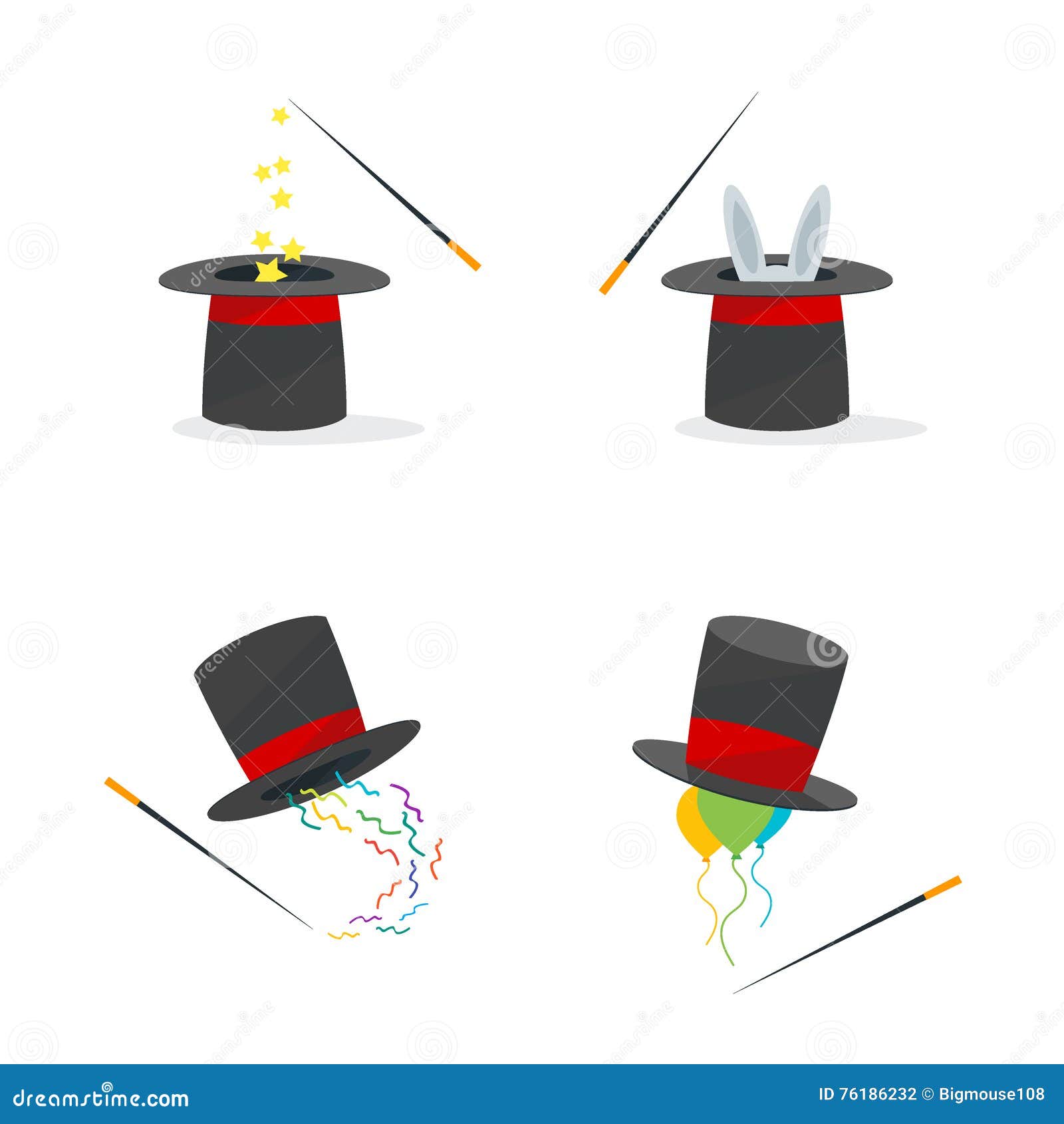 Magic Hat Set. Vector stock vector. Illustration of element - 76186232
