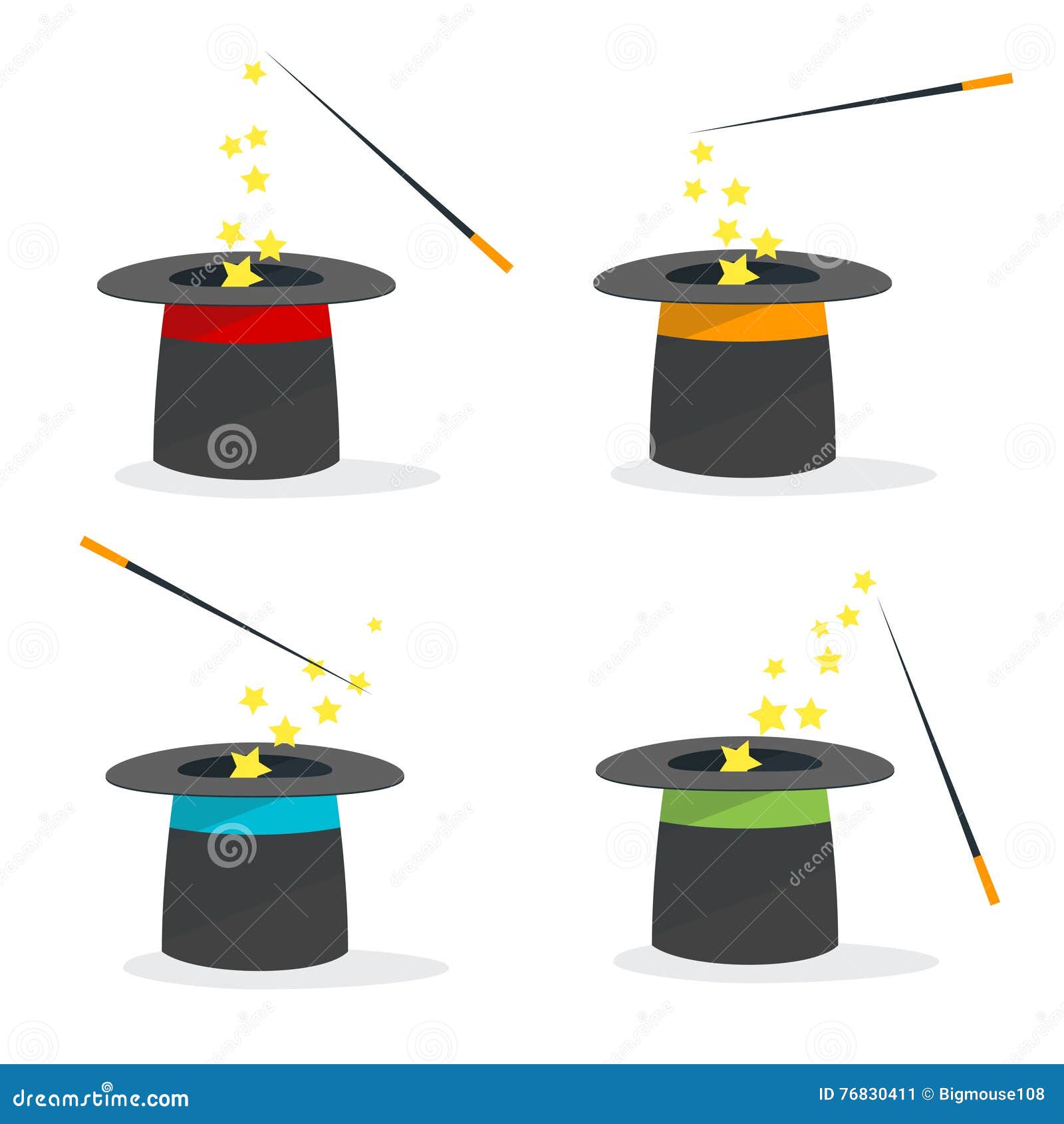 Magic Hat Set with a Wand. Vector Stock Vector - Illustration of ...
