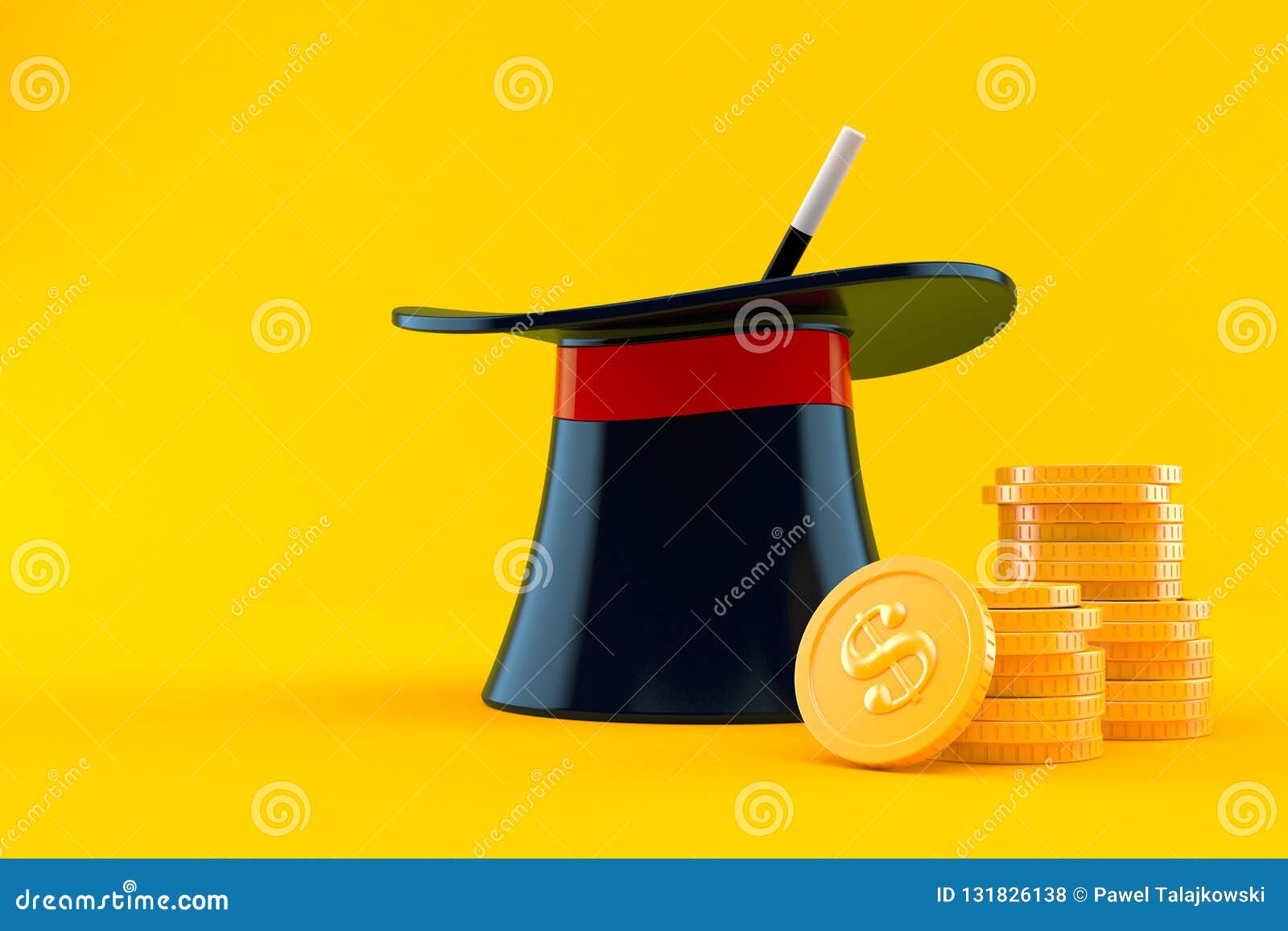 Magic Hat with Stack of Coins Stock Illustration - Illustration of ...