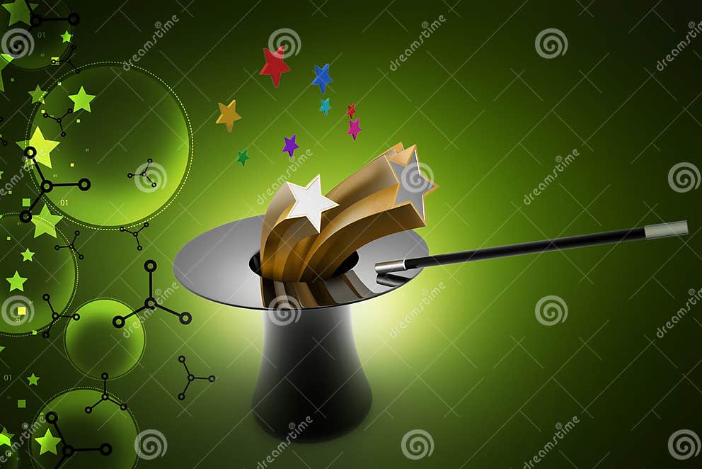 Magic Hat with stars stock illustration. Illustration of fiction - 74143431