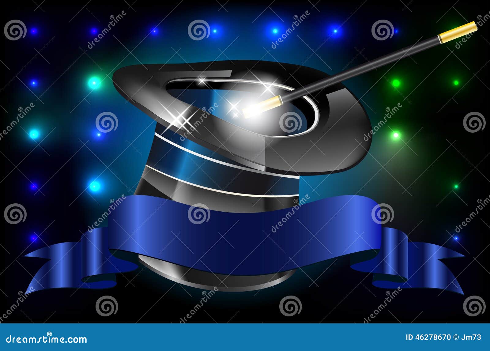 Magic Hat and Wand with Ribbon on Shiny Background Stock Vector ...