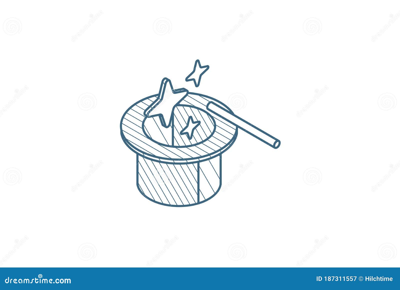 Magic Hat and Wand with Sparkles Isometric Icon. 3d Line Art Technical ...