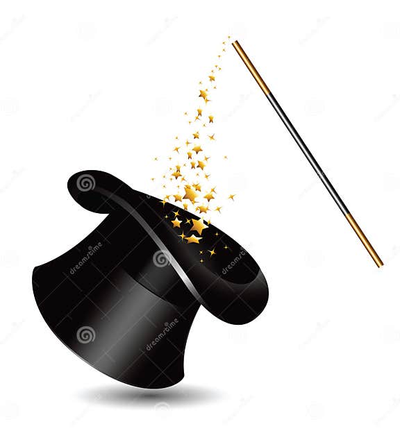 Magic Hat and Wand with Sparkles. Vector Stock Vector - Illustration of ...