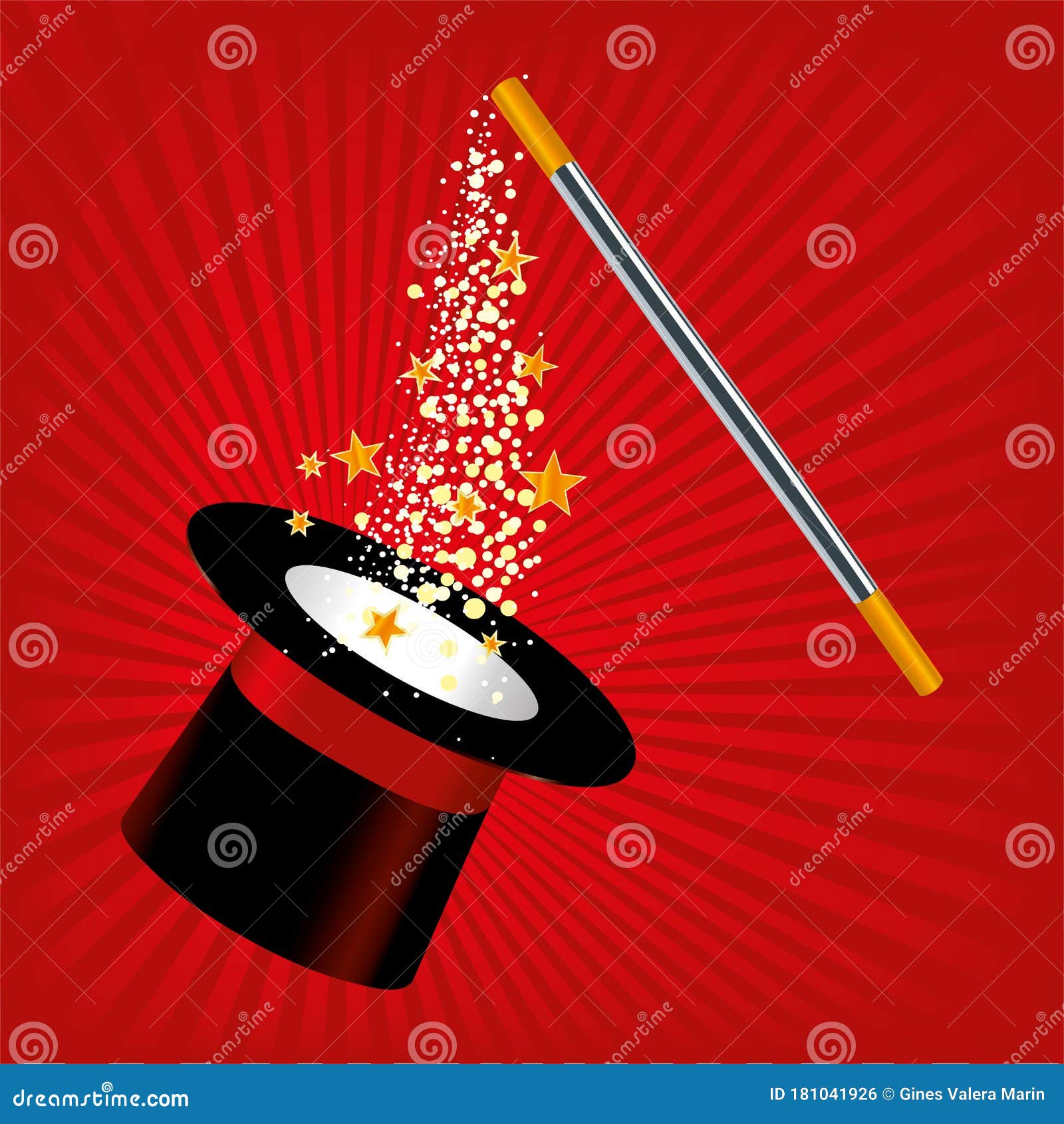 Magic Hat and Wand with Stars in Red and Balck Stock Illustration ...