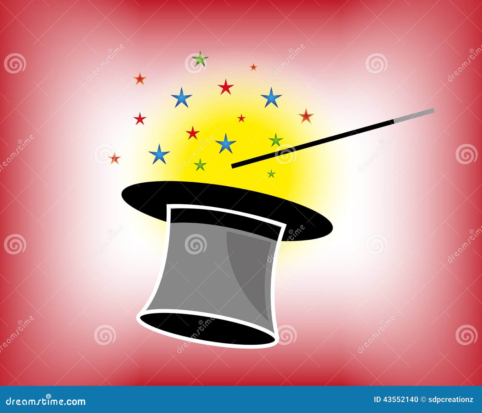 Magic Hat and Wand with Stars Stock Vector - Illustration of cast, show ...