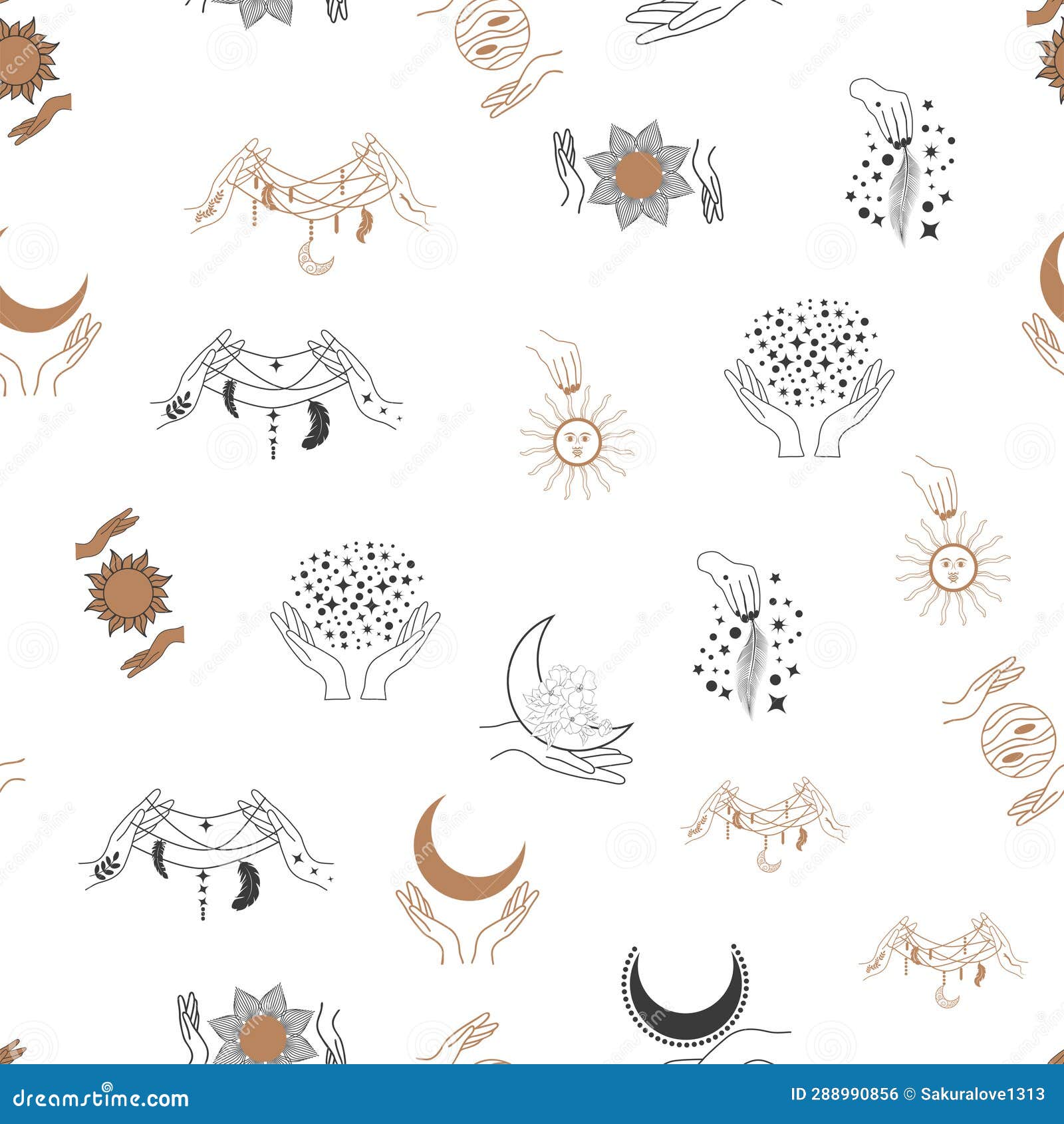 Magic and Heaven Seamless Pattern, with Magical Elements Such As Snake ...