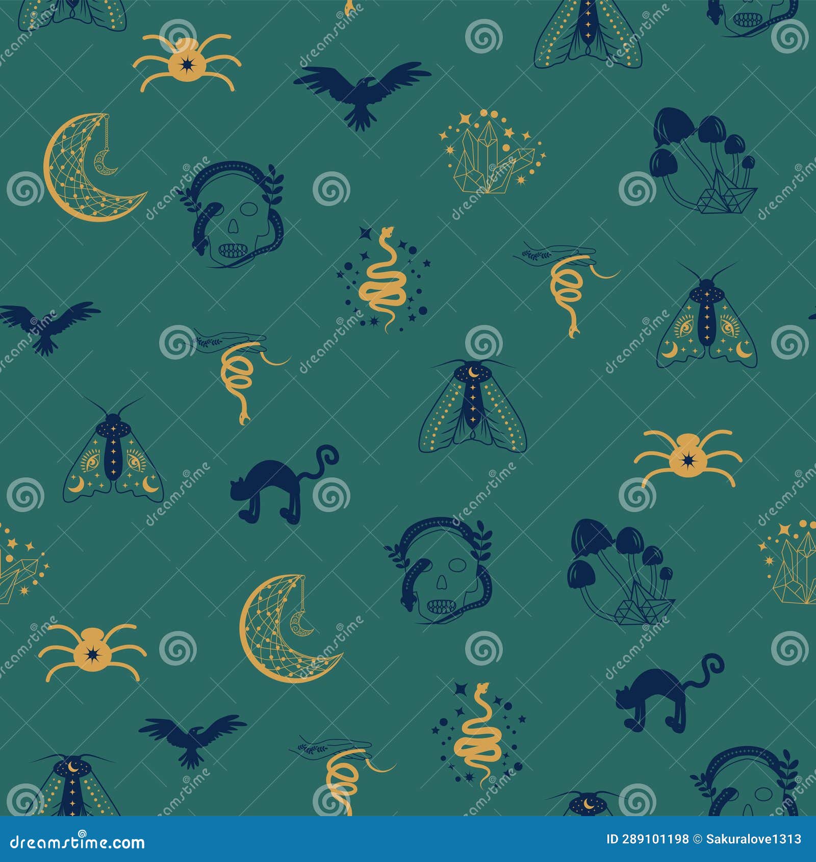 Magic and Heaven Seamless Pattern, with Magical Elements Such As Snake ...