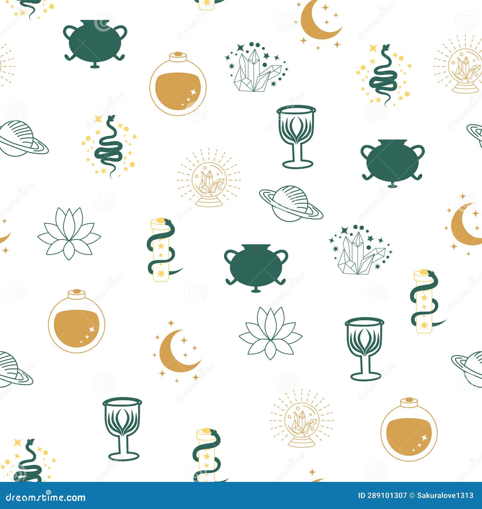 Magic and Heaven Seamless Pattern, with Magical Elements Such As Snake ...