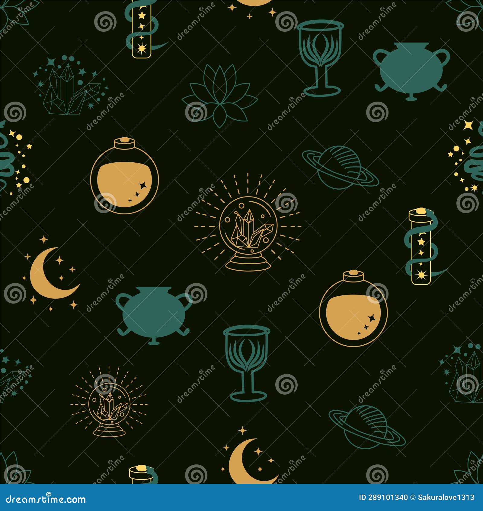 Magic and Heaven Seamless Pattern, with Magical Elements Such As Snake, Eye. Symbols and ...