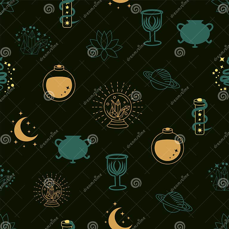Magic and Heaven Seamless Pattern, with Magical Elements Such As Snake ...