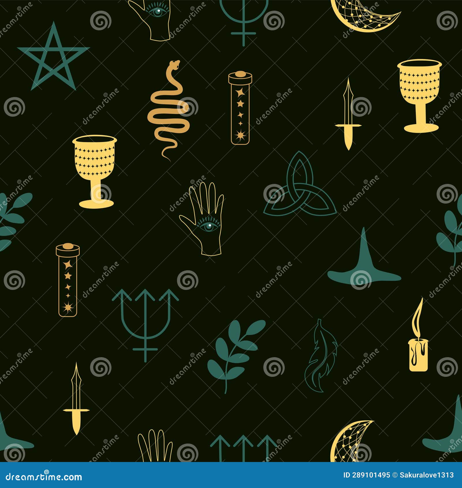 Magic and Heaven Seamless Pattern, with Magical Elements Such As Snake, Eye. Symbols and ...