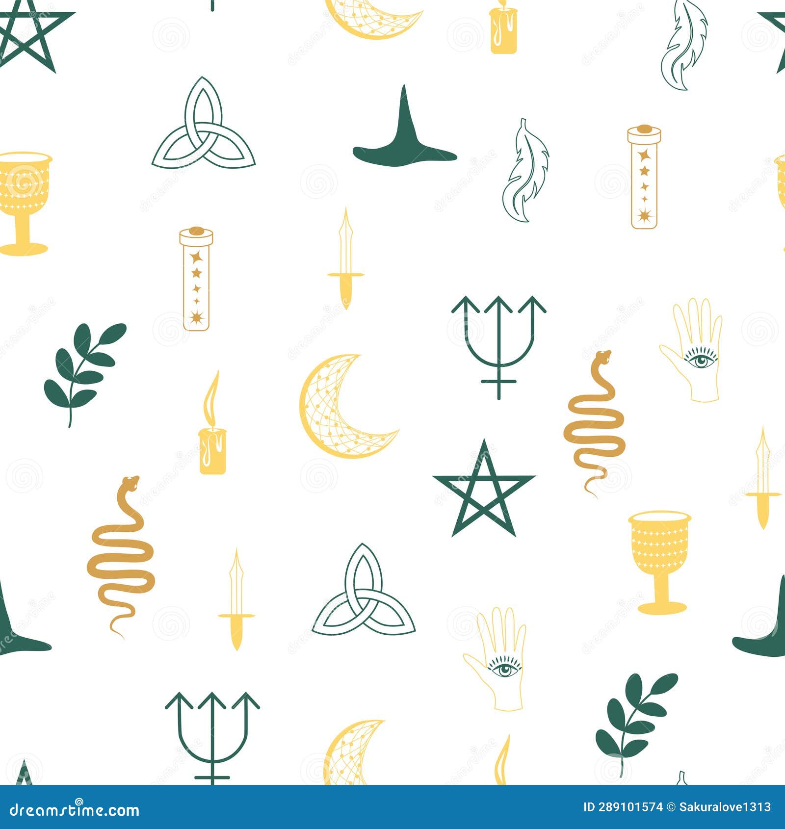 Magic and Heaven Seamless Pattern, with Magical Elements Such As Snake ...