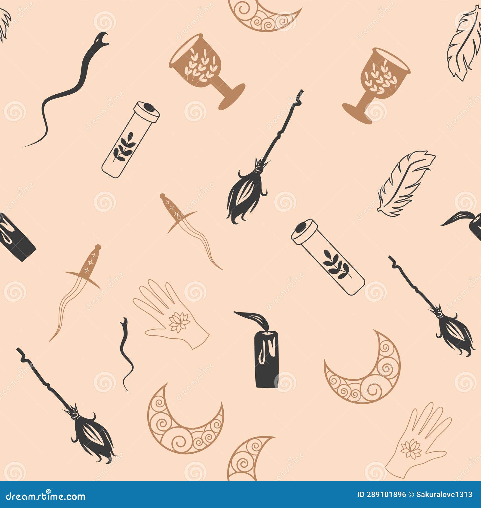 Magic and Heaven Seamless Pattern, with Magical Elements Such As Snake ...