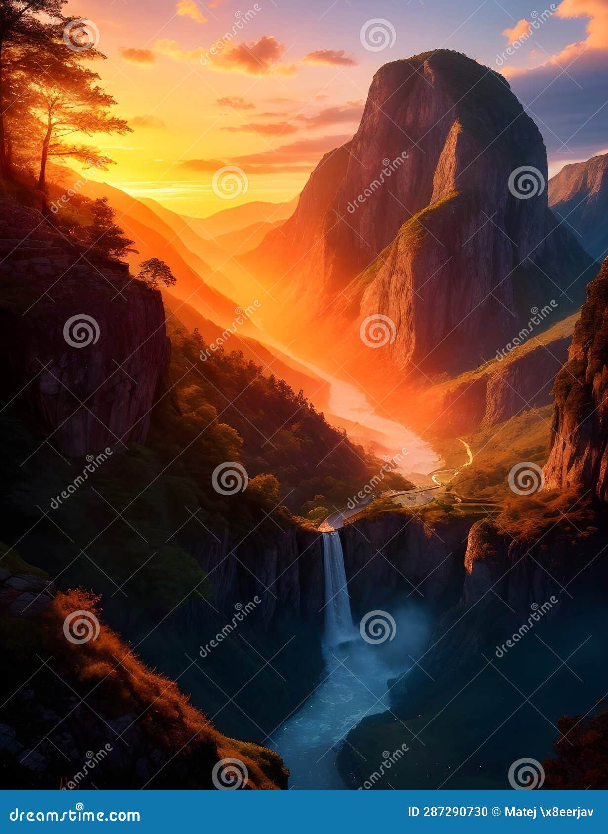 The Magic Hour: a Sunset on a Mountain Range Stock Illustration ...