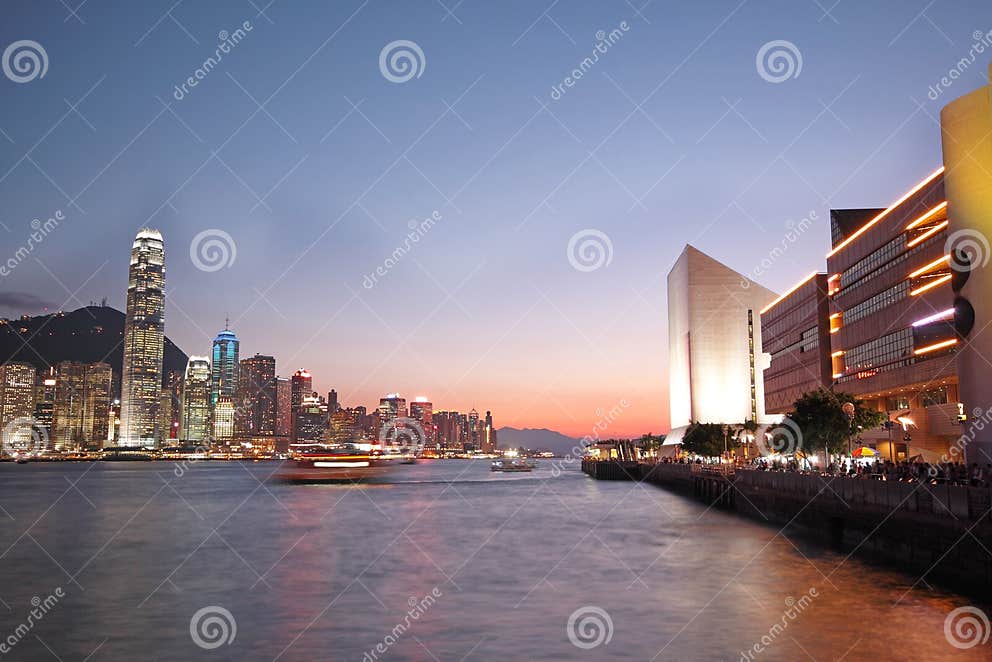 Magic Hour of Victoria Harbour Stock Image - Image of dramatic ...