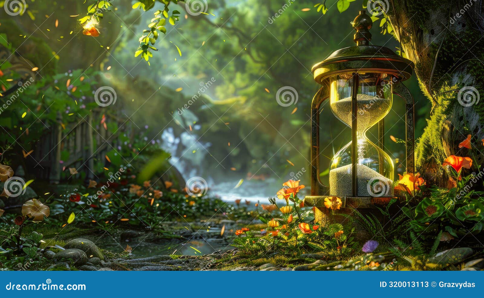 Magic Hourglass in a Forest Stock Illustration - Illustration of stone ...