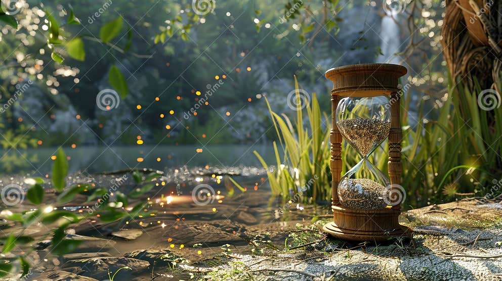 Magic Hourglass in a Forest Near the Stream Stock Illustration ...