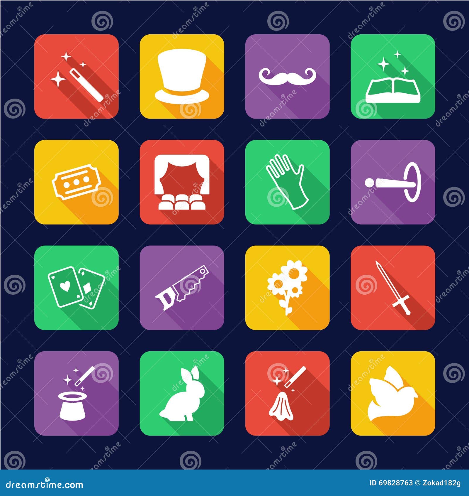 Magic Icons Flat Design stock illustration. Illustration of flower ...