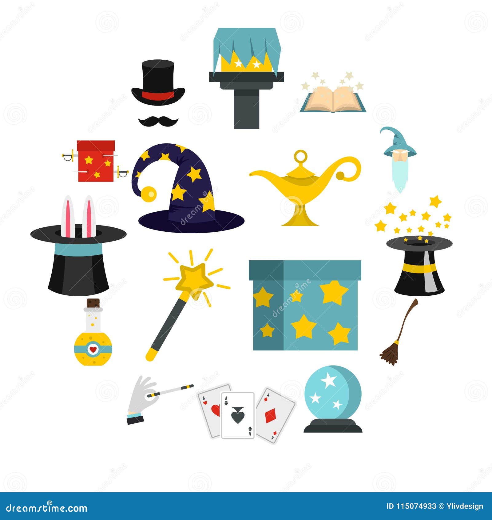 Magic Icons Set in Flat Style Stock Vector - Illustration of illusion ...