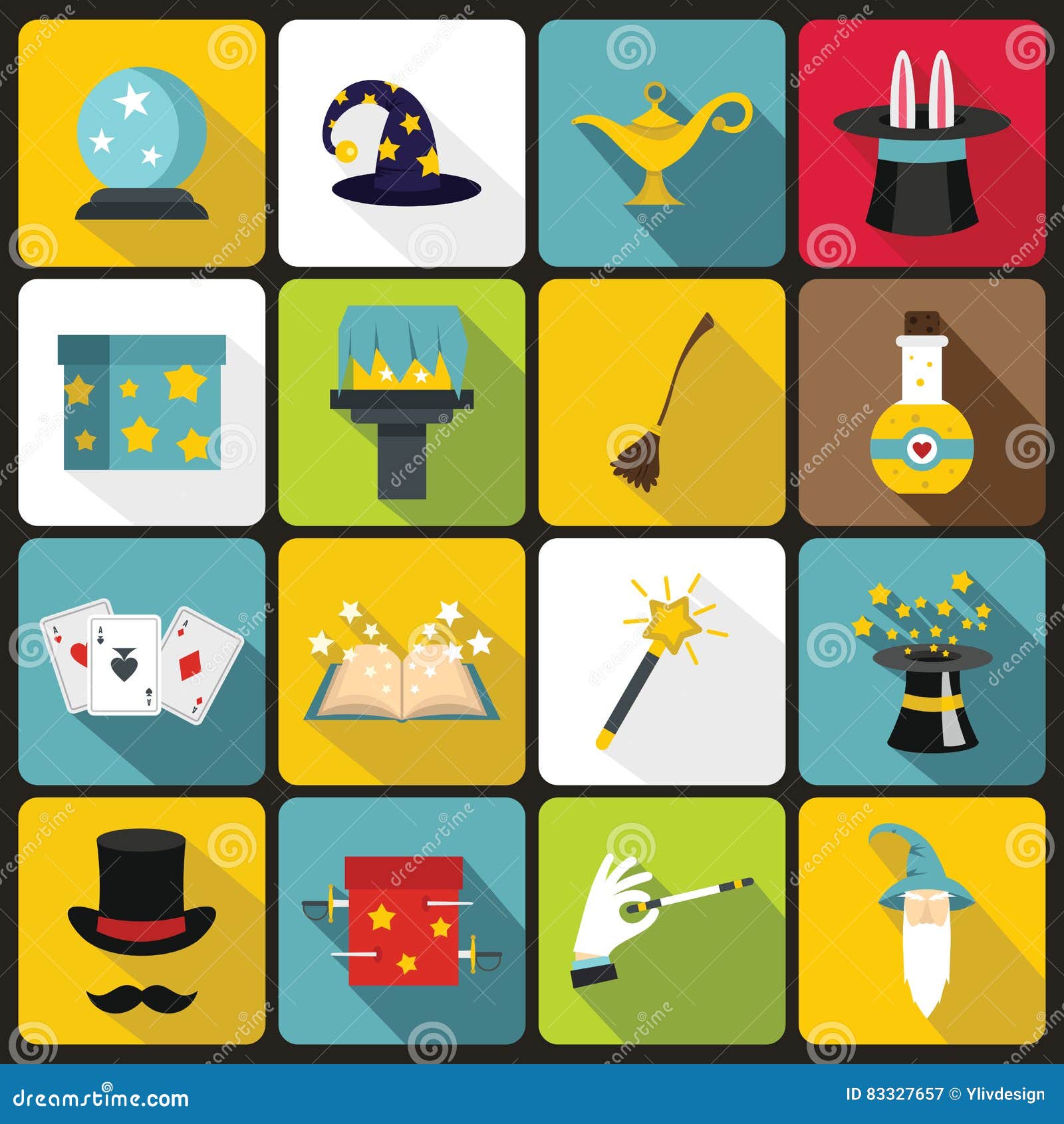 Magic Icons Set, Flat Style Stock Vector - Illustration of magician ...