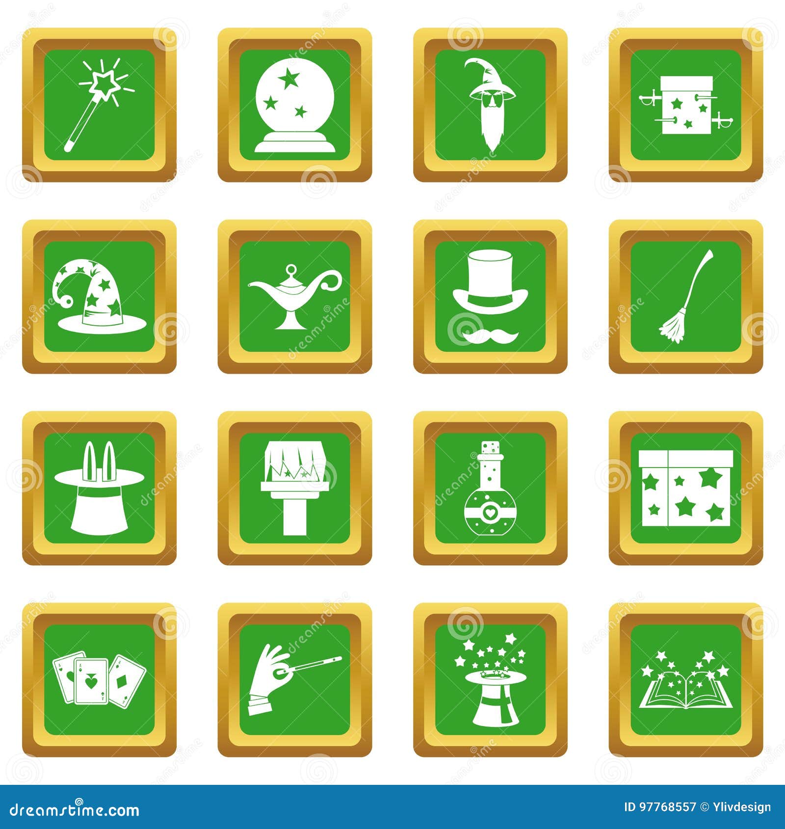 Magic icons set green stock vector. Illustration of illusion - 97768557