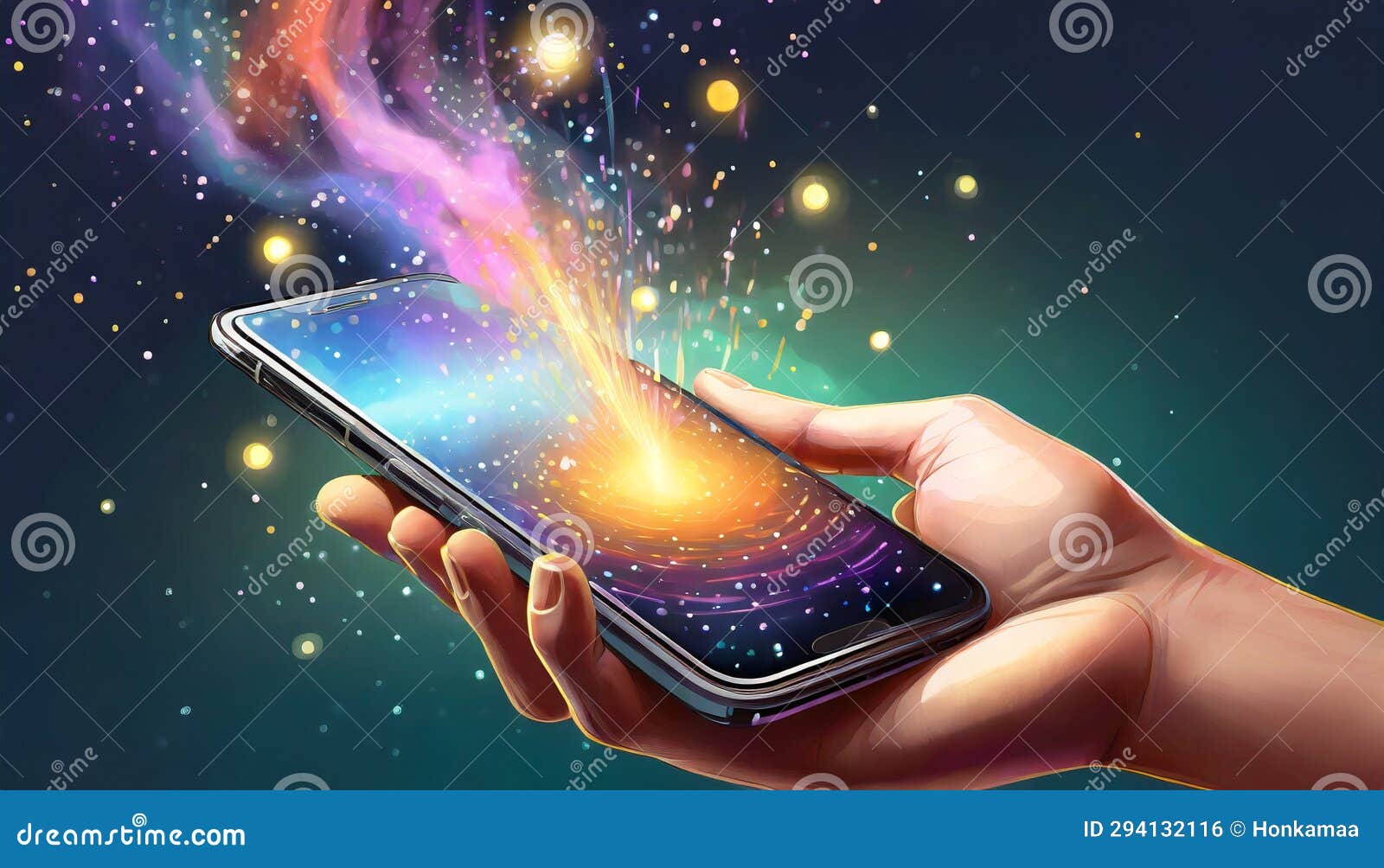 Magic inside smartphone stock illustration. Illustration of bright ...