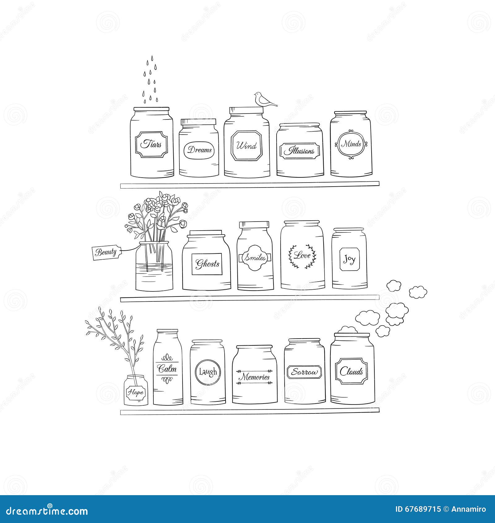 Magic Jars. Graphic Illustration. Stock Vector - Illustration of linear ...
