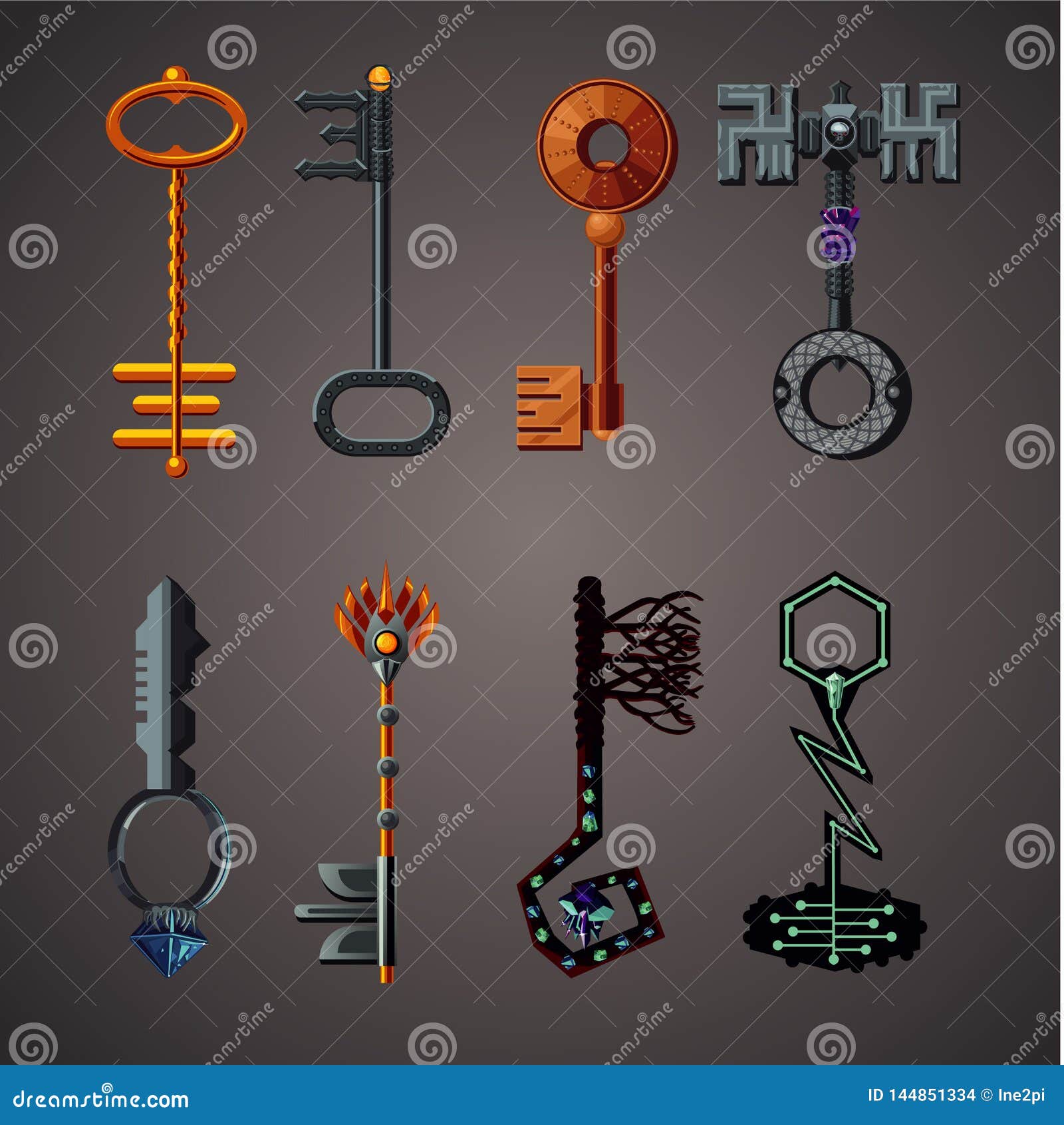 Cartoon Vector Keys Set. Vintage Vector Icon. Fantasy Assets. Game ...
