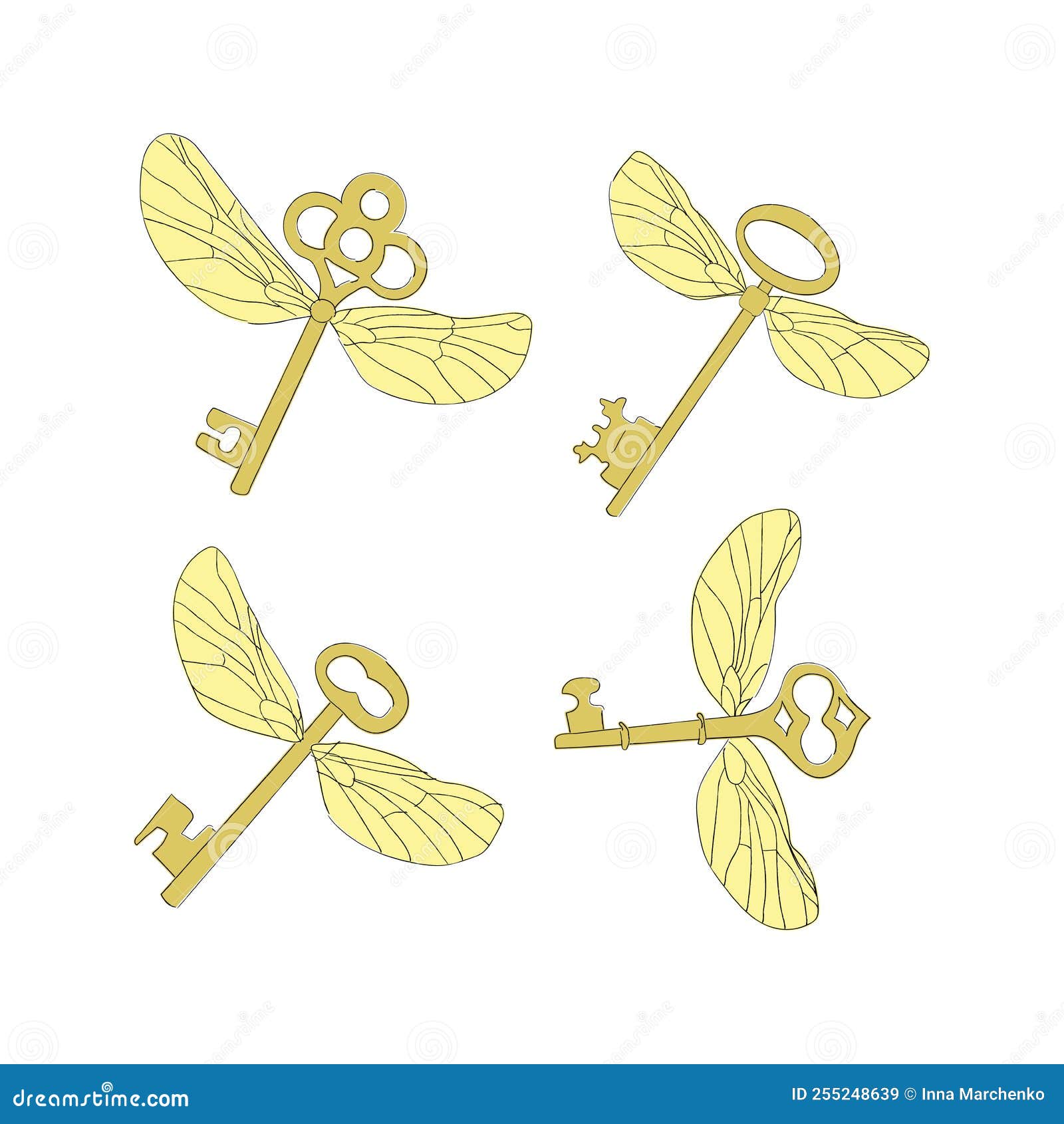 Magic Keys with Wings. Vector Stock Vector - Illustration of flower ...