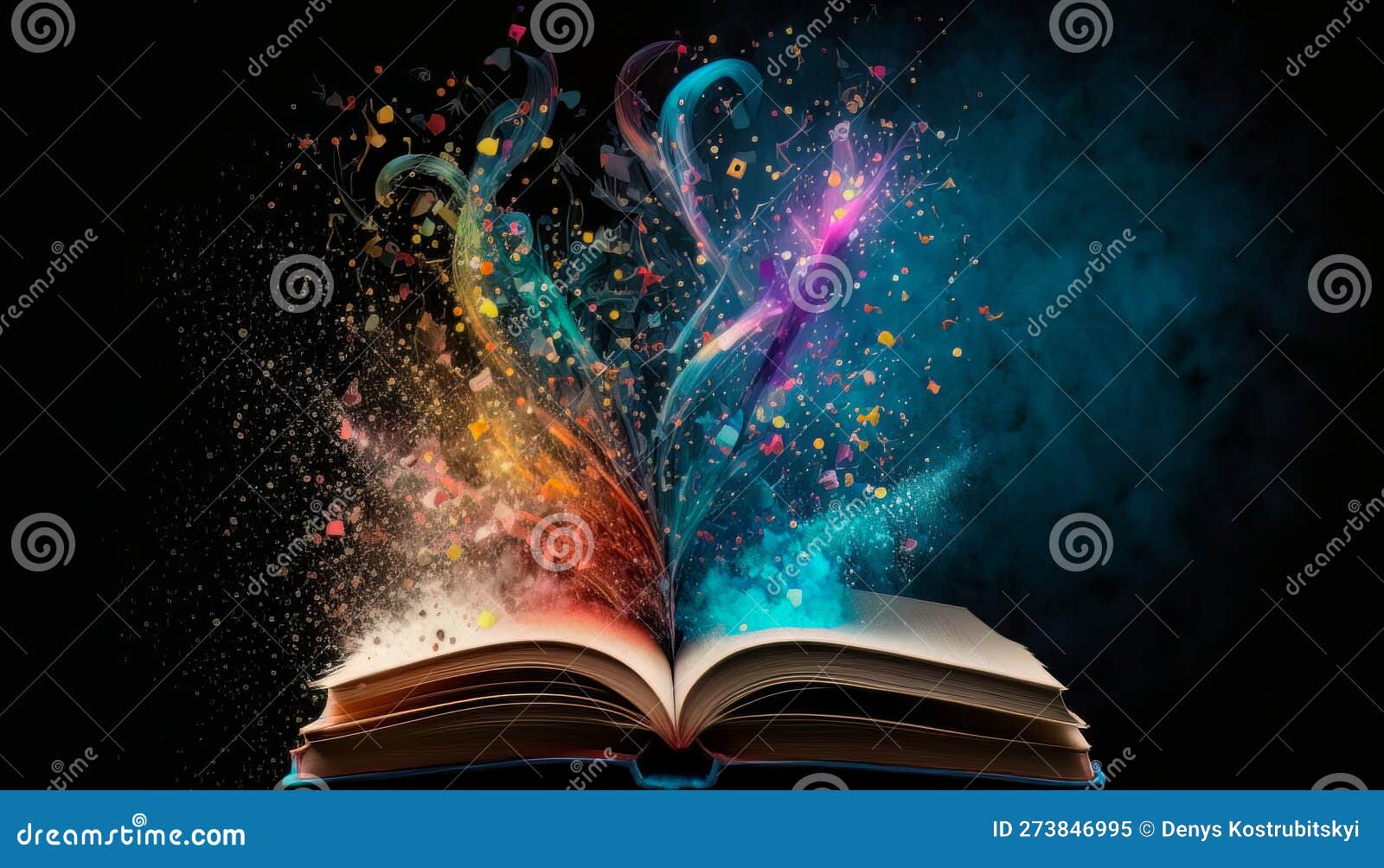 Magic Knowledge Book with Stardust. Open Book Colorful Stock ...