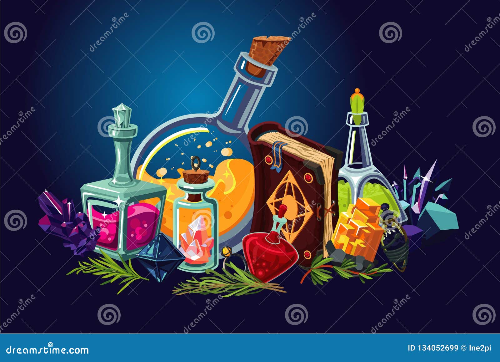 Magic Lab with Fantasy Objects. Cartoon Background with Alchemy Objects ...
