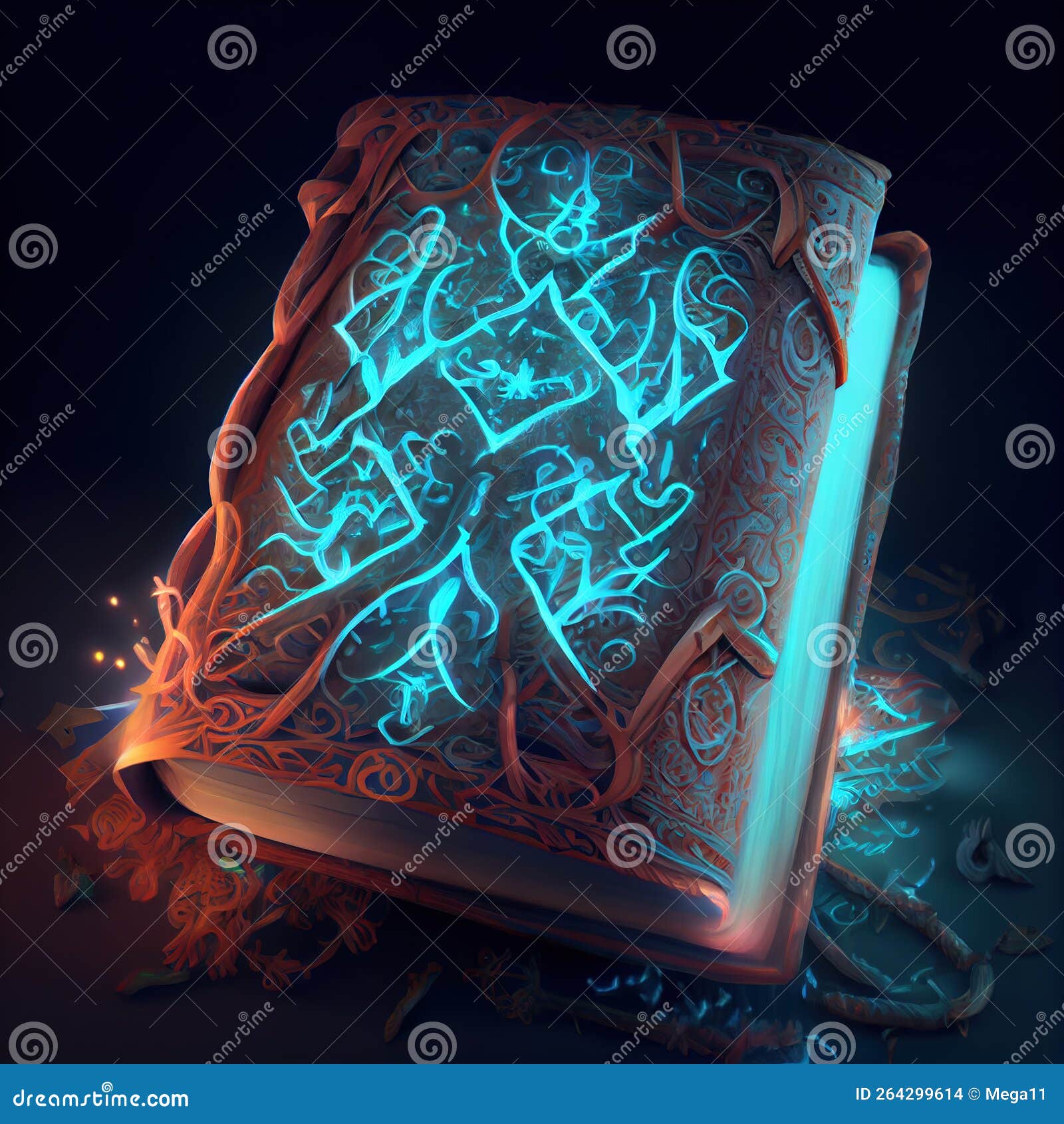 Generative AI: Magic Book Of Spells With Signs In Blue Royalty-Free ...