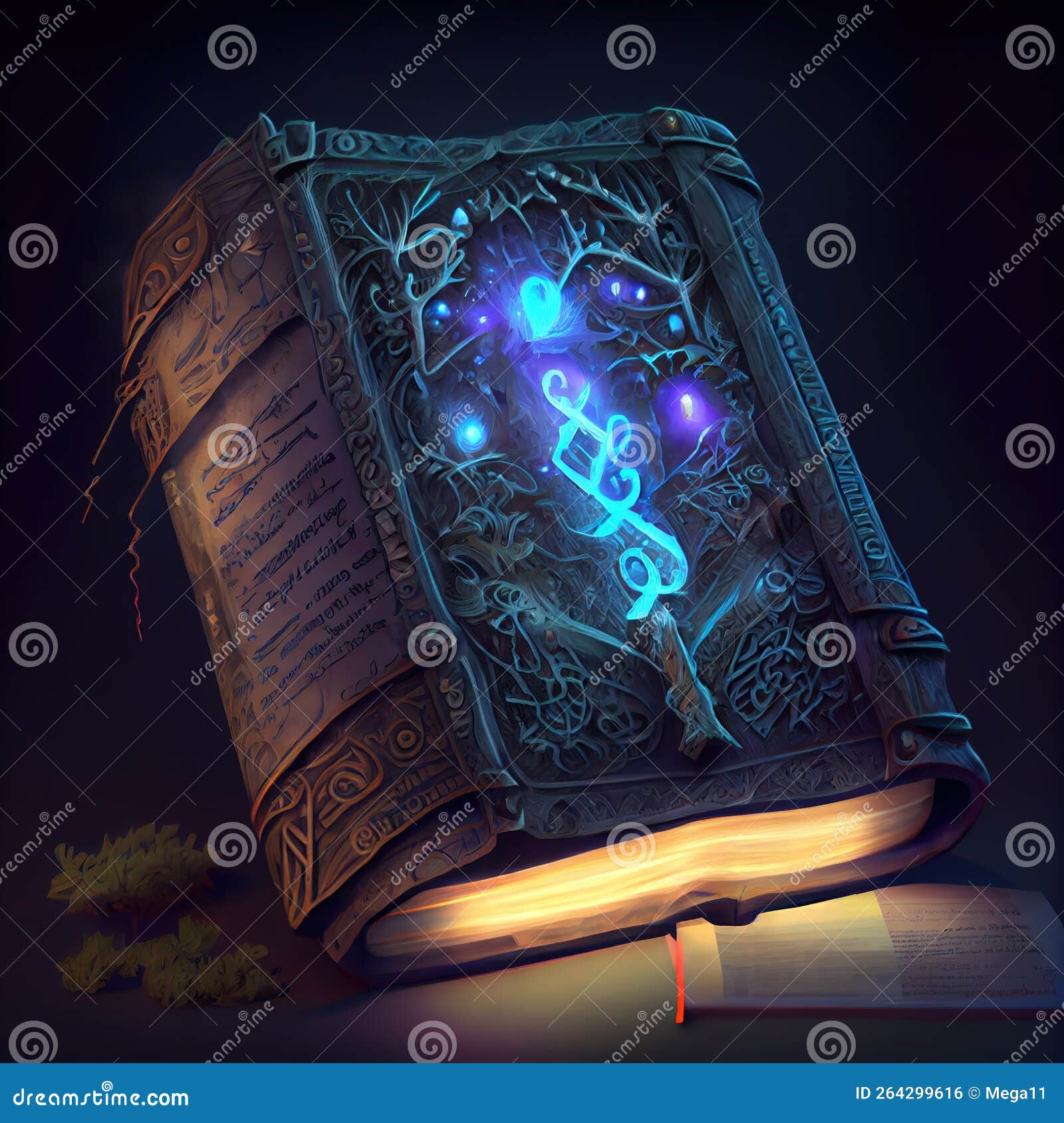 Generative AI: Magic Book of Spells with Signs Stock Illustration ...